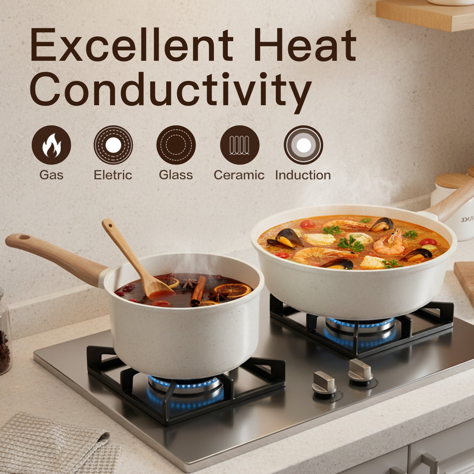 22 Pcs Pots and Pans Set Non Stick Non-Toxic Ceramic Kitchen Cookware ...