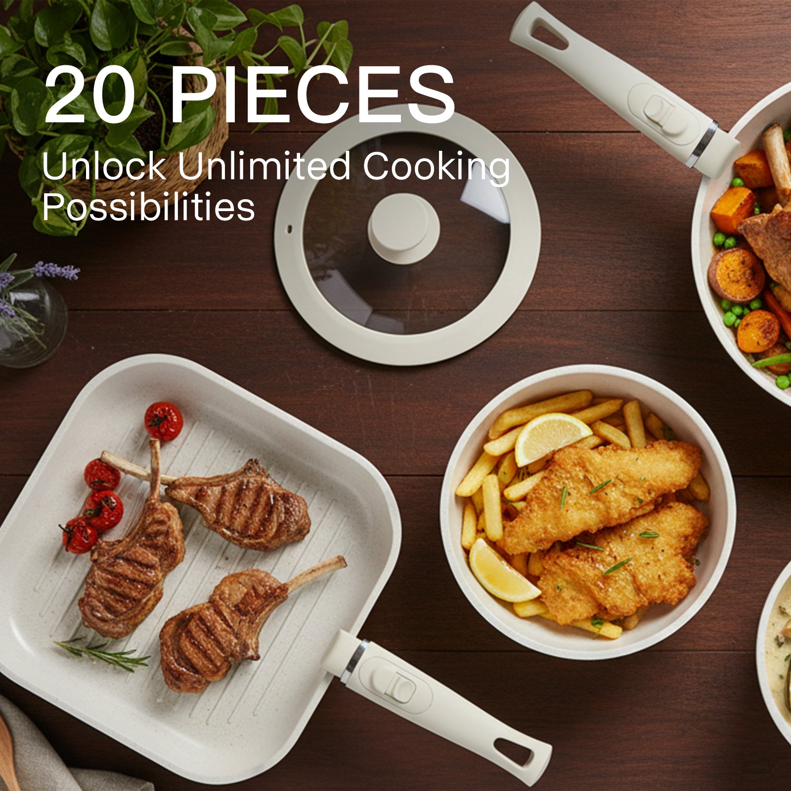 USELUCK 20 Pcs pots and pans set non stick, Oven Safe, Stackable pots ...